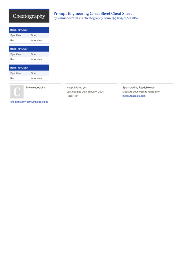 Prompt Engineering Cheat Sheet Cheat Sheet by vinniedecraim - Download ... Prompt Engineering Cheat Sheet Cheat Sheet by vinniedecraim - Download ...