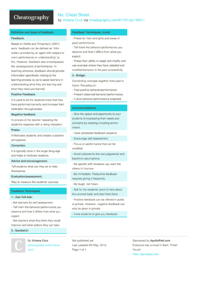 22 Feedback Cheat Sheets - Cheatography.com: Cheat Sheets For Every ...