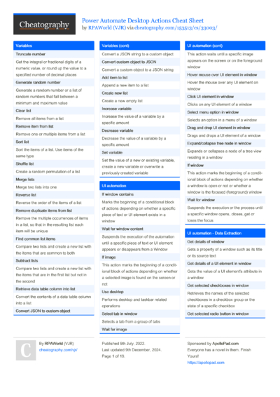 Blue Prism Internal Business Objects Cheat Sheet by ethanium - Download ...
