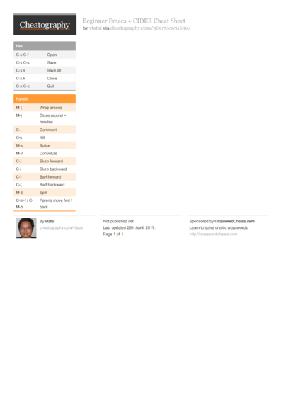 64 Emacs Cheat Sheets - Cheatography.com: Cheat Sheets For Every Occasion