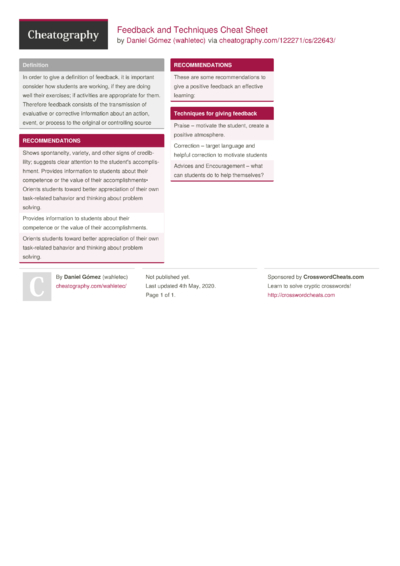 12 Teaching Cheat Sheets - Cheatography.com: Cheat Sheets For Every ...