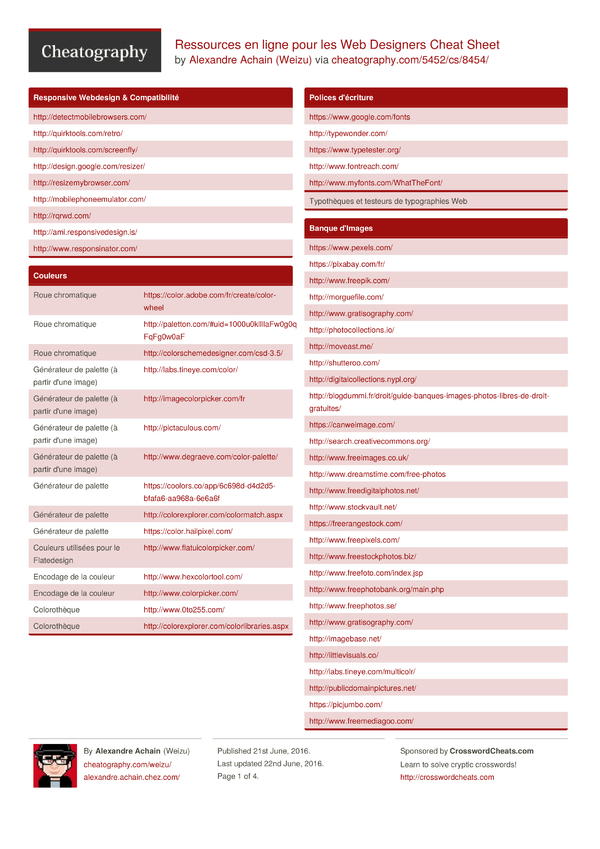 Ressources en ligne pour les Web Designers Cheat Sheet by Weizu - Download free from ...