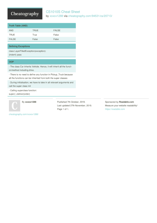 CS1010S Cheat Sheet by xoxox1288 - Download free from Cheatography ...