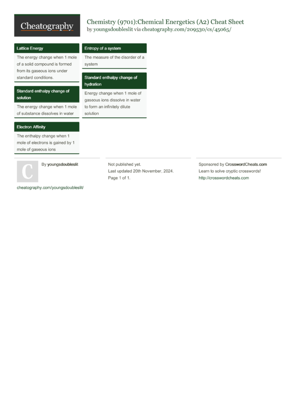 Chemistry (9701):Chemical Energetics (A2) Cheat Sheet by ...
