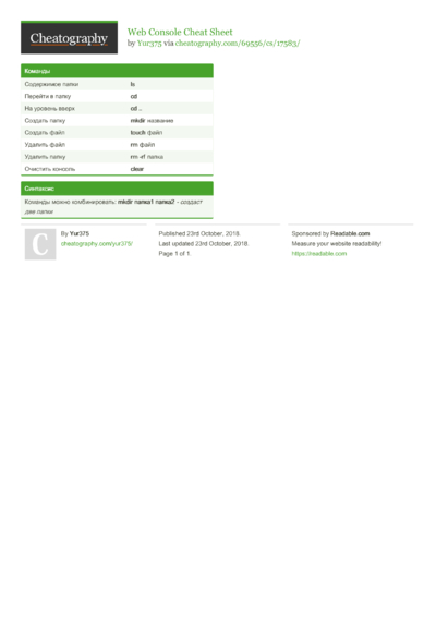 9 Console Cheat Sheets - Cheatography.com: Cheat Sheets For Every Occasion