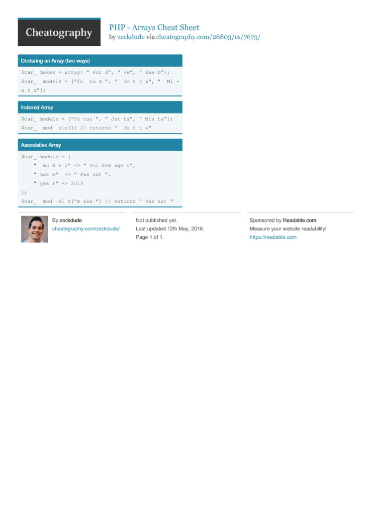 PHP - Arrays Cheat Sheet by zeckdude - Download free from Cheatography ... PHP - Arrays Cheat Sheet by zeckdude - Download free from Cheatography ...