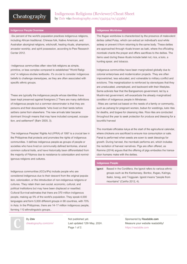 Indigenous Religions (Reviewer) Cheat Sheet by Zniv - Download free ...