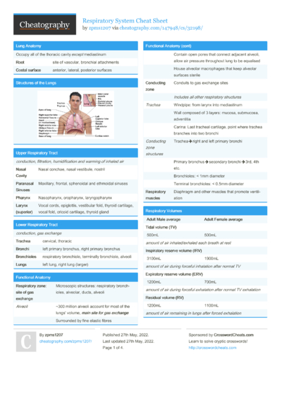 15 Respiratory Cheat Sheets - Cheatography.com: Cheat Sheets For Every ...